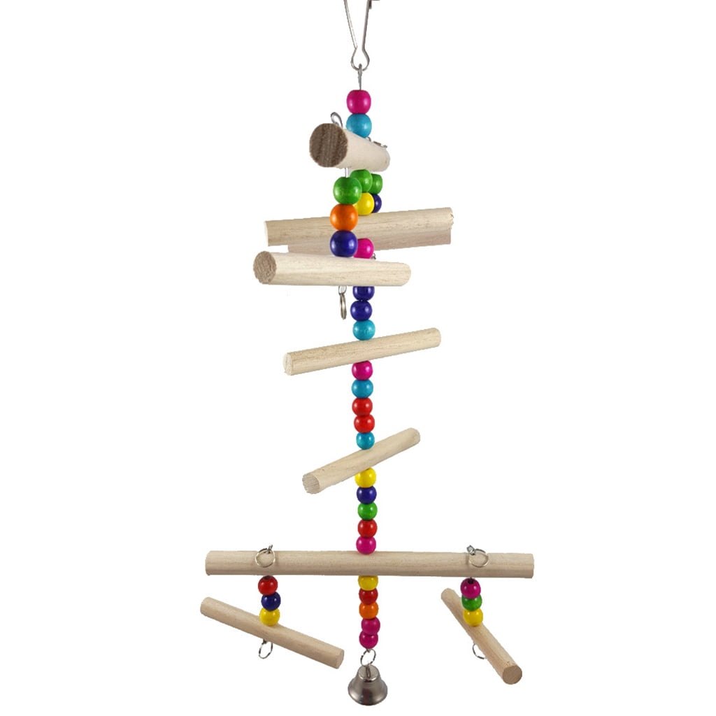 hejhncii Parrot Toy Natural Wood Perch Colorful Beads Bird Chewing Toys ...