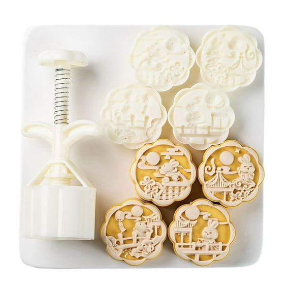 hejhncii Reusable Plastic Moon Cake Molds Set 4 Stamps 3D Flying Rabbit ...