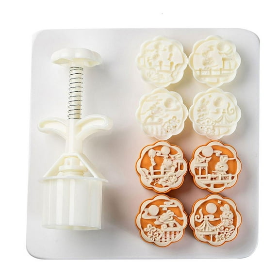 hejhncii Reusable Plastic Moon Cake Molds Set 4 Stamps 3D Flying Rabbit ...