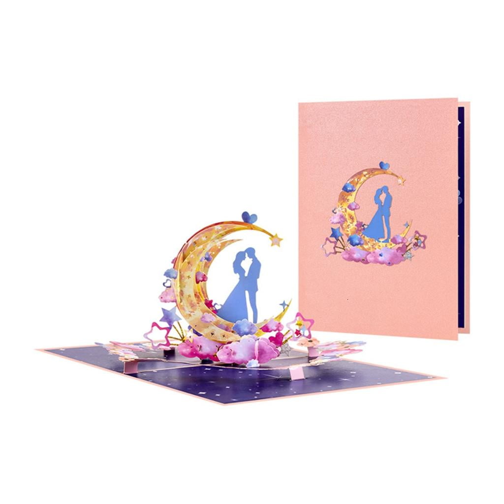 hejhncii Sustainable 3D Standing Moons Couple Card Handmade for Love ...