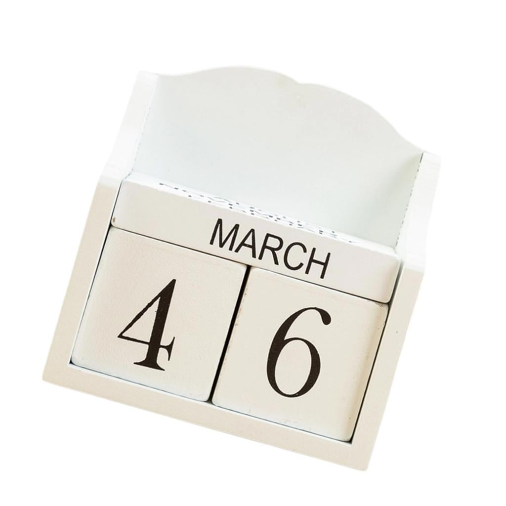 hejhncii Vintage Wooden Permanent Calendar With Month Date Block For ...