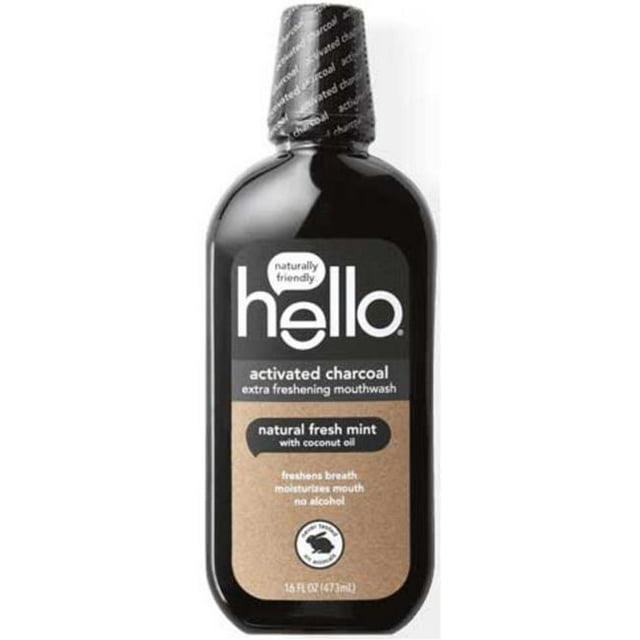 hello Activated Charcoal Extra Freshening Mouthwash, Alcohol Free with ...