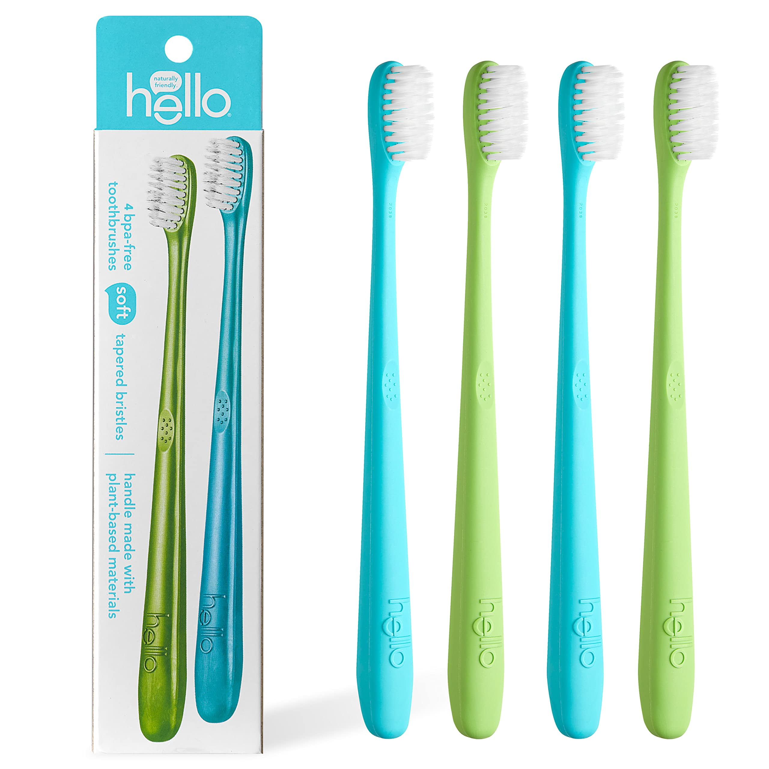 hello Blue & Green Soft Toothbrush, BPA-Free, Made from Plant-Based ...