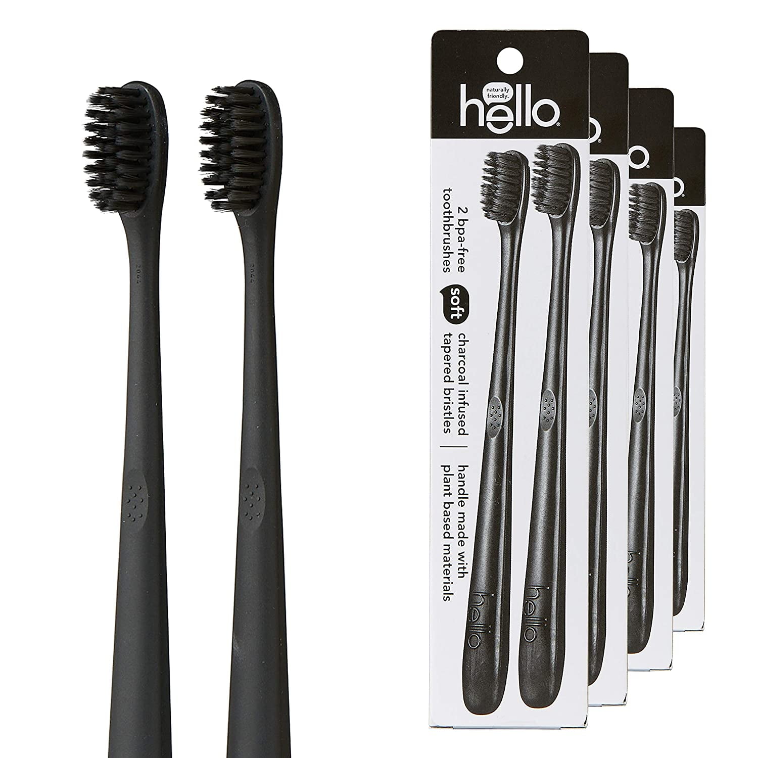 hello Charcoal BPA-free Toothbrush, Twin Pack, Soft Tapered Bristles ...