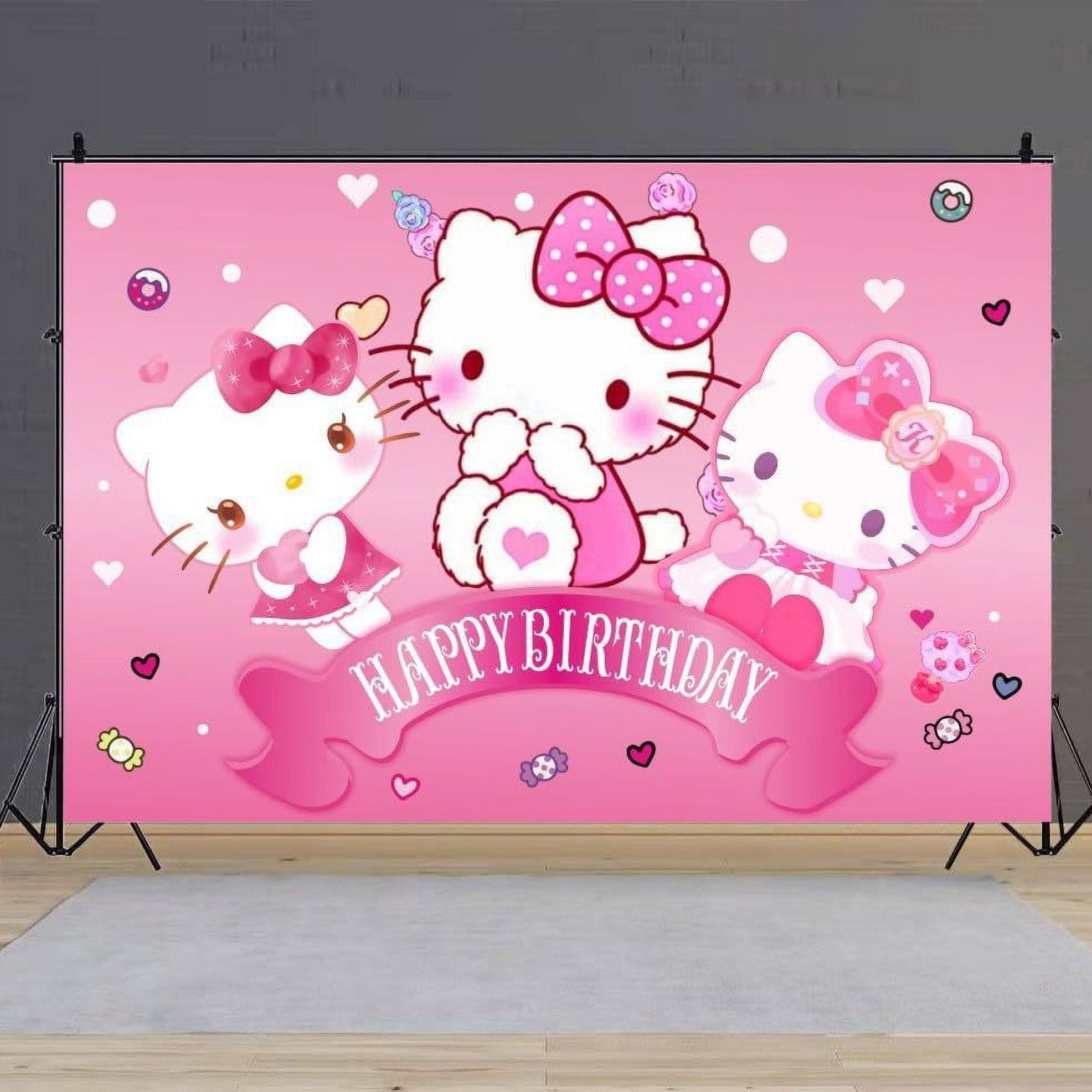 hello Kitty Happy Birthday Anime Cartoon Theme Backdrops Banner ...