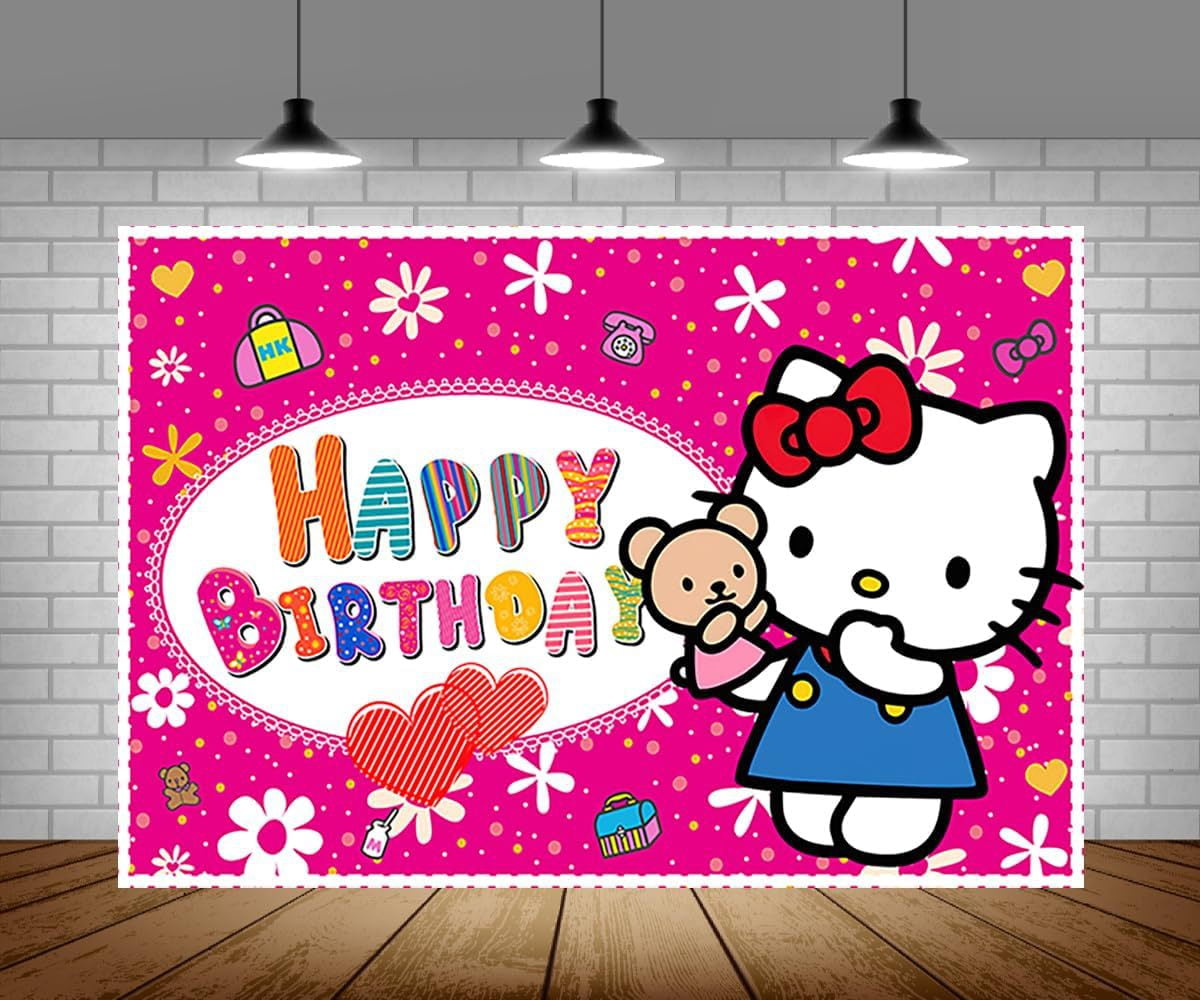 hello Kitty Happy Birthday Anime Cartoon Theme Backdrops Banner ...
