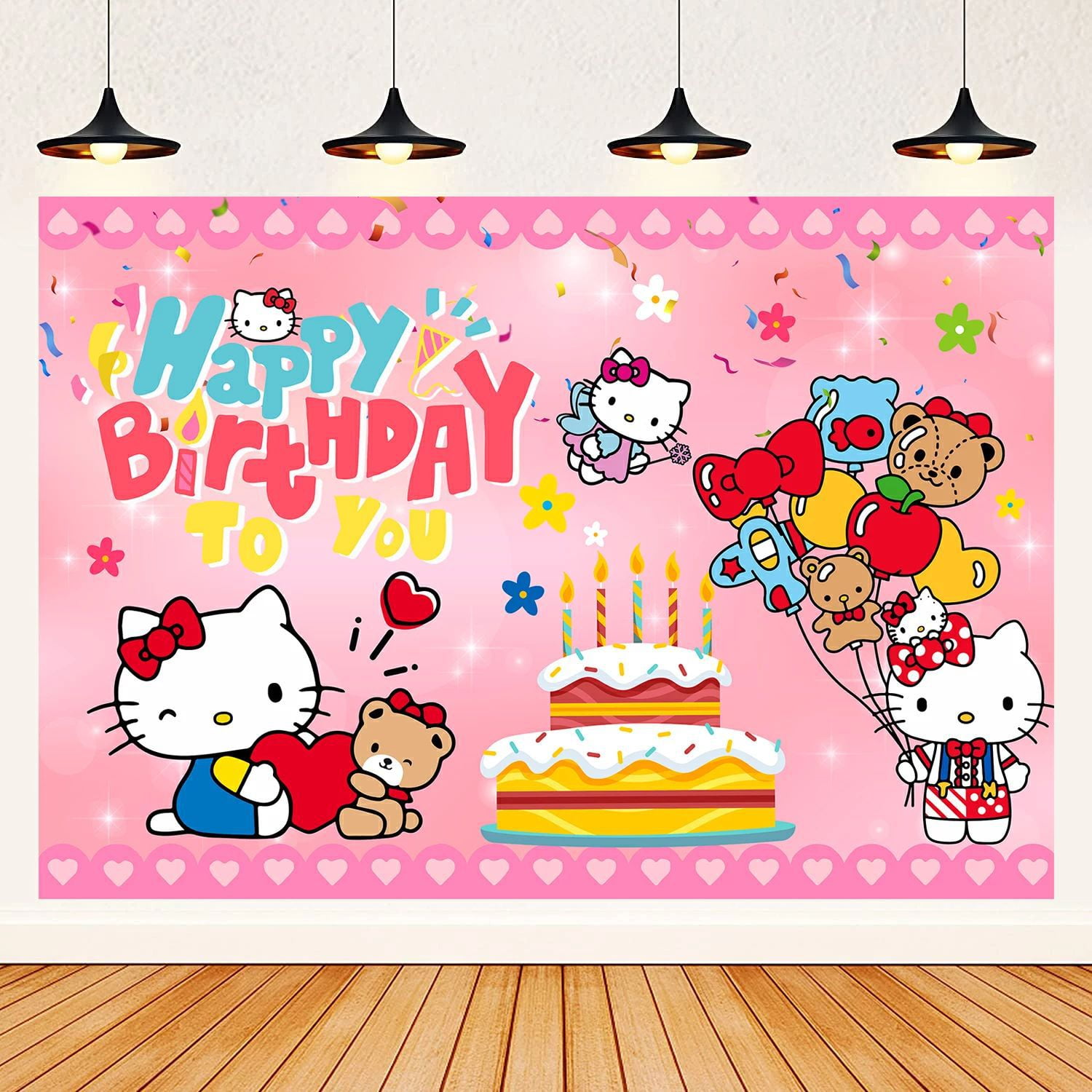 hello Kitty Happy Birthday Anime Cartoon Theme Backdrops Banner ...