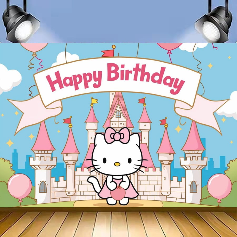 hello Kitty Happy Birthday Anime Cartoon Theme Backdrops Banner ...