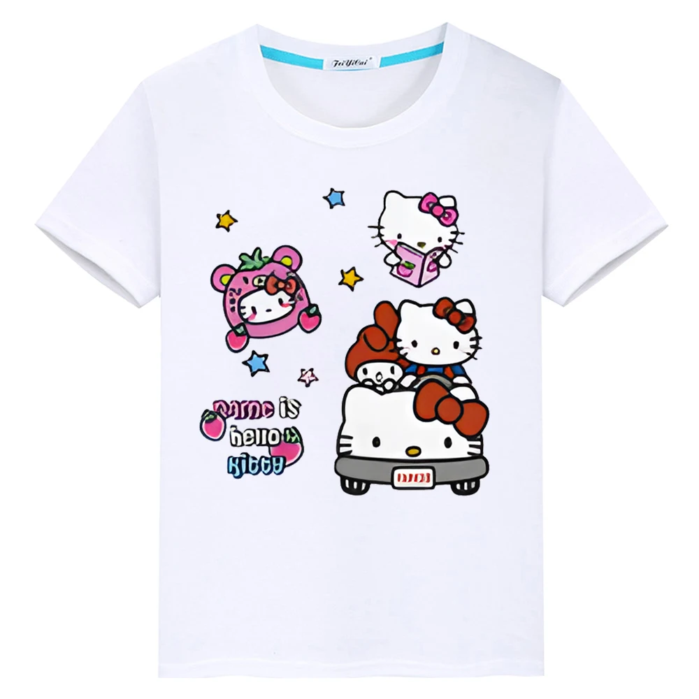 hello kitty clothes 100%Cotton Print T-shirt Anime Tees Cute Tops ...
