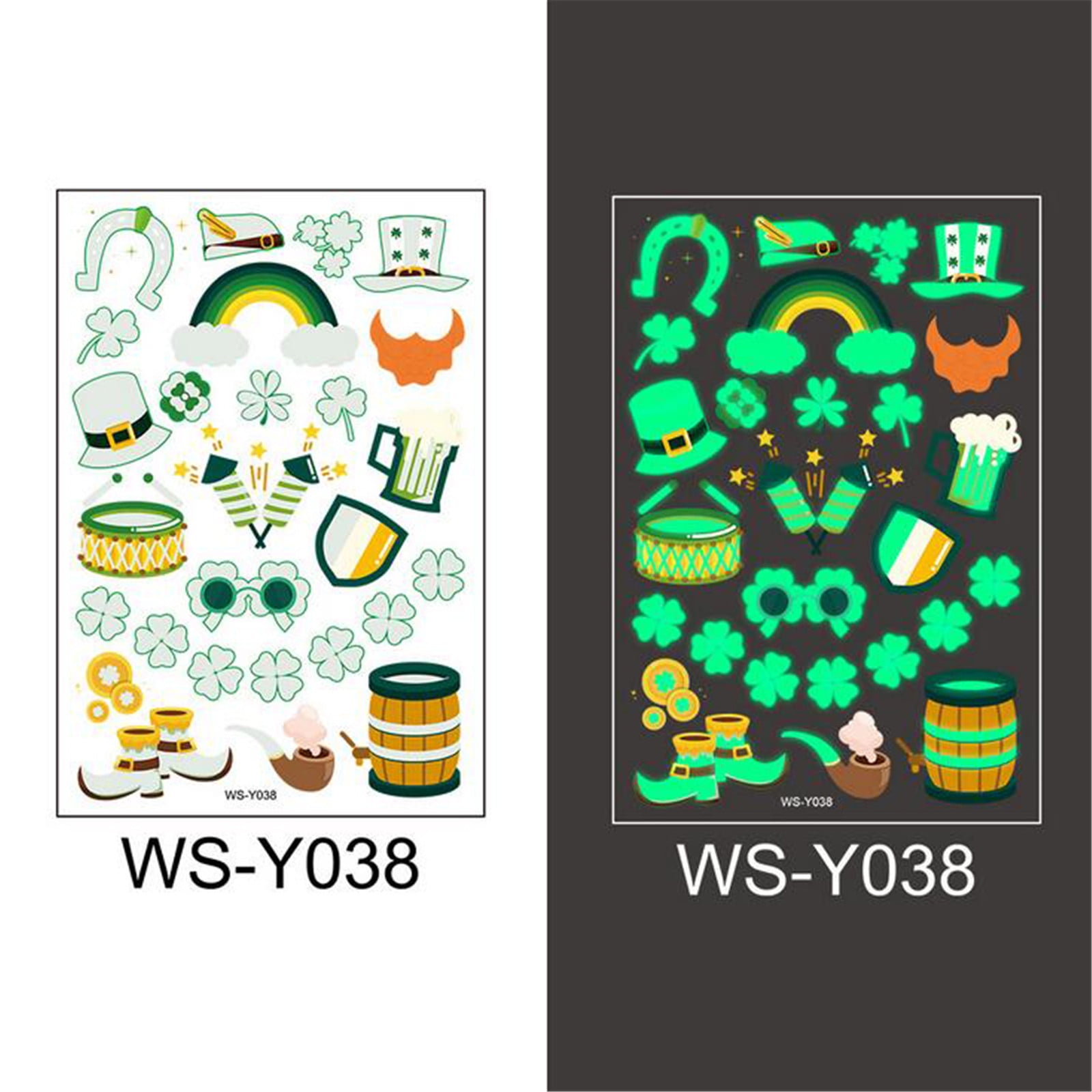hengsof 10 Sheets St. Patrick's Day Temporary Luminous Tattoos, 180 Pcs ...