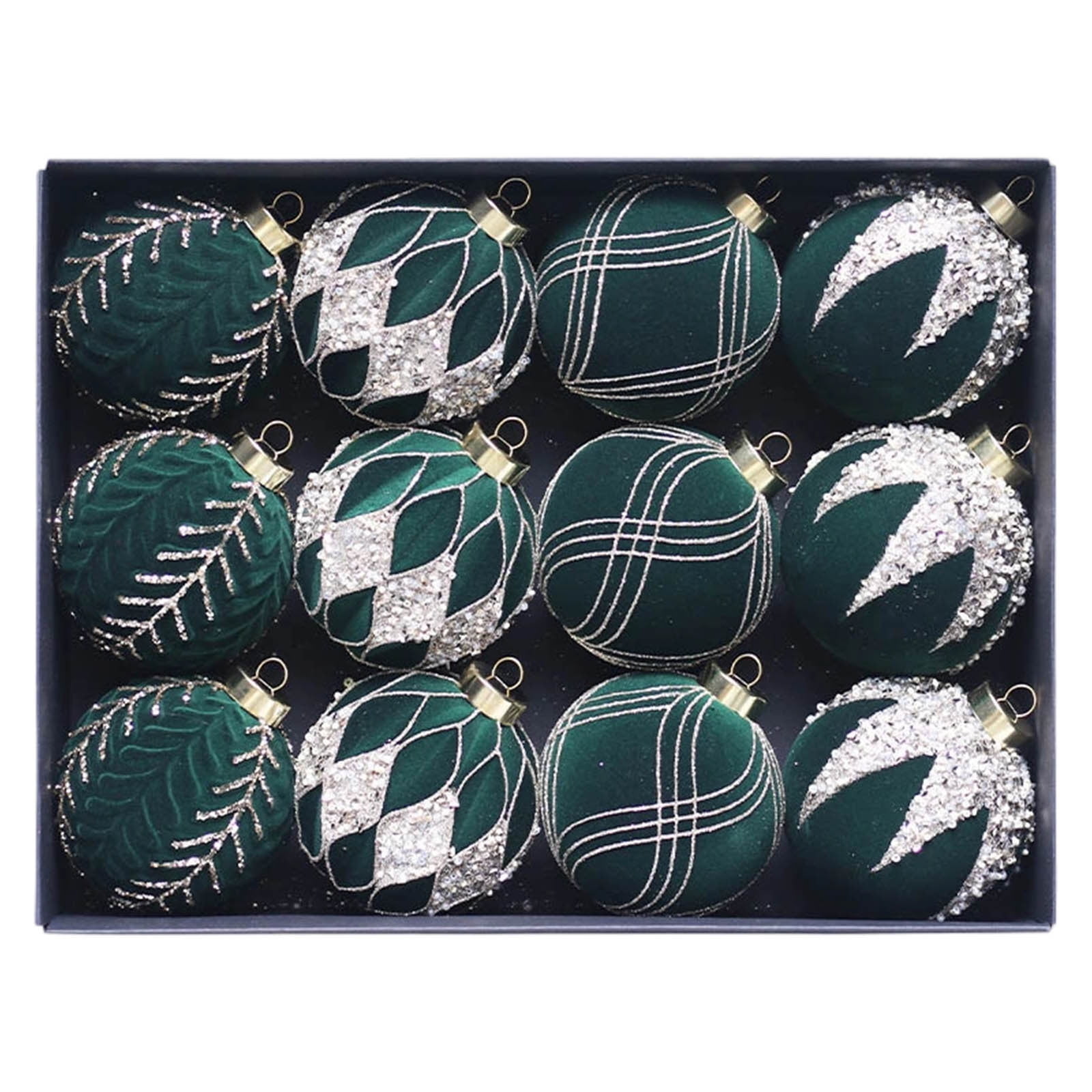 hengsof 12-Pack Christmas Velvet Balls Flocked Plastic Tree Ornaments ...