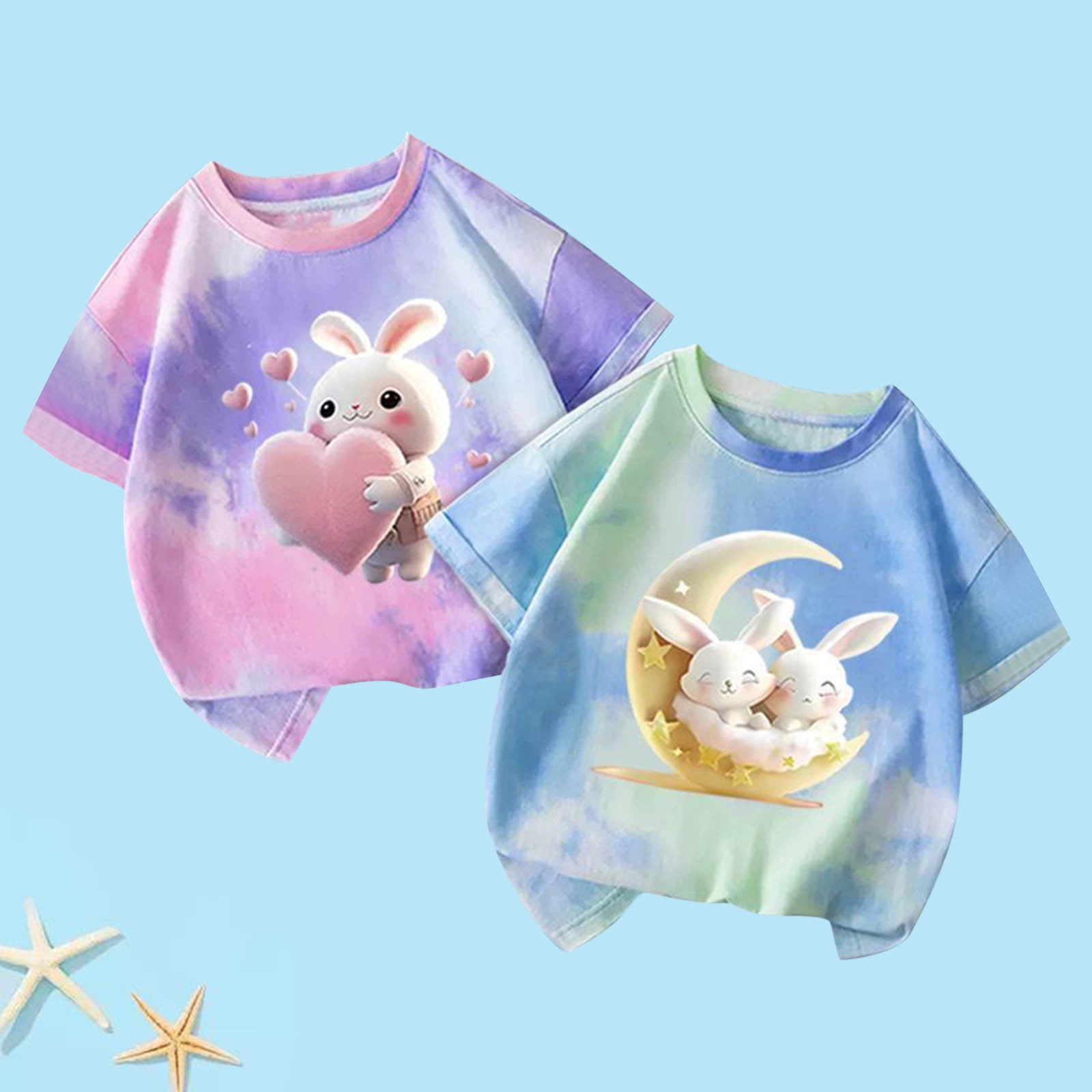 hengsof 2 Pack Girls Tie Dye Animal Print Short Sleeve T-Shirts Cotton ...