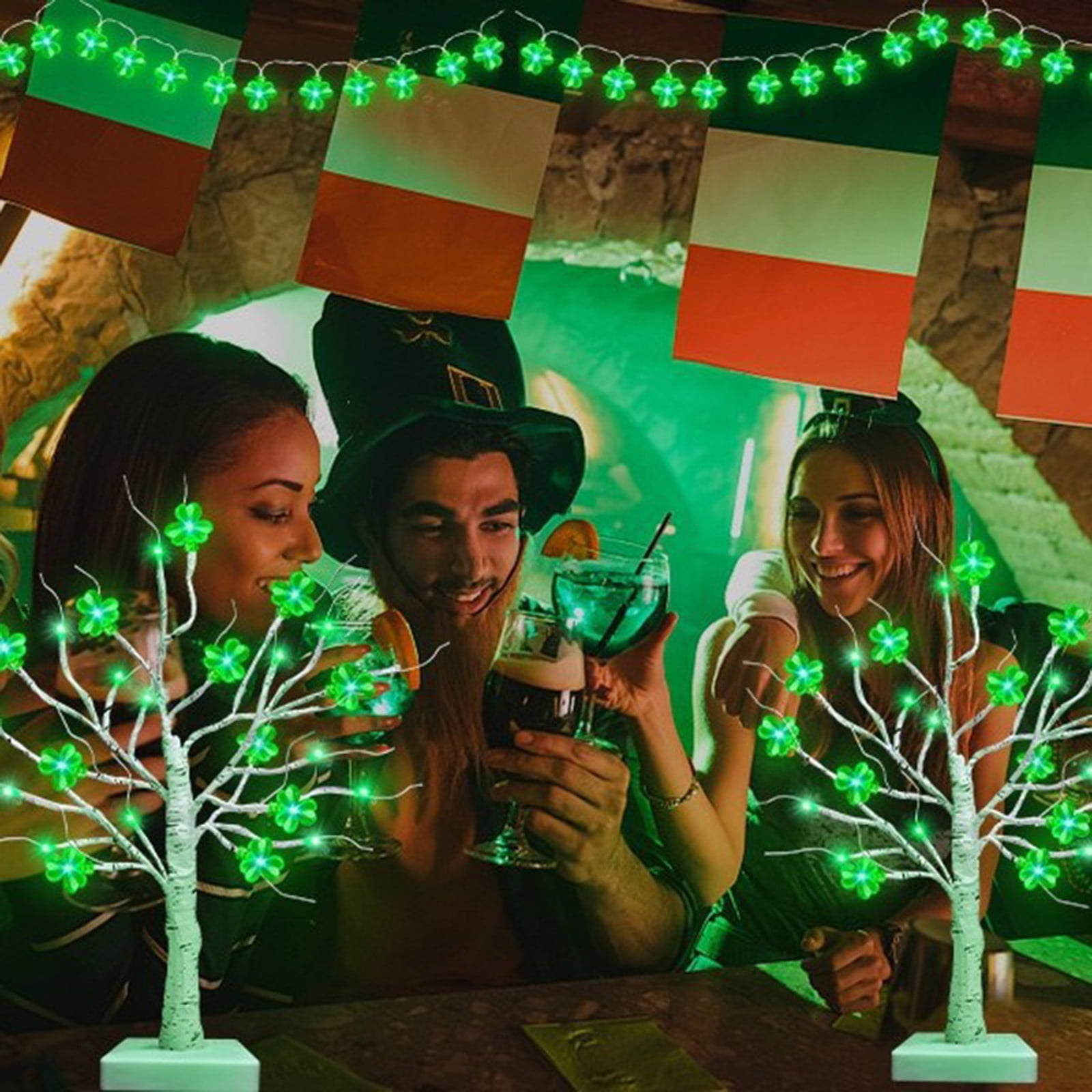 hengsof 2 pcs St. Patrick's Day Lighted Shamrock Tree Lights ...