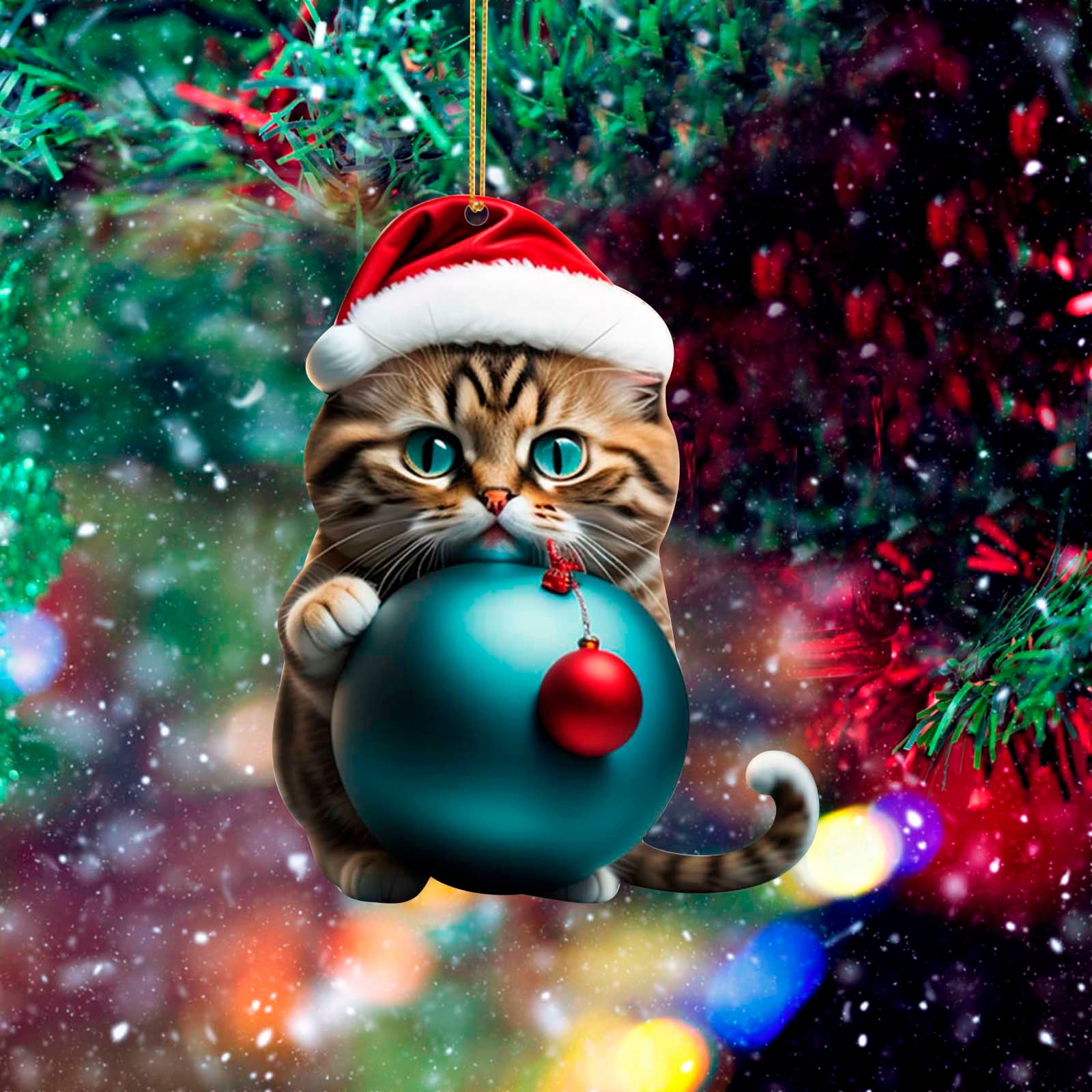 hengsof 2PCS Christmas Cat Ornament Set Cute Cat Christmas Tree Pendant ...