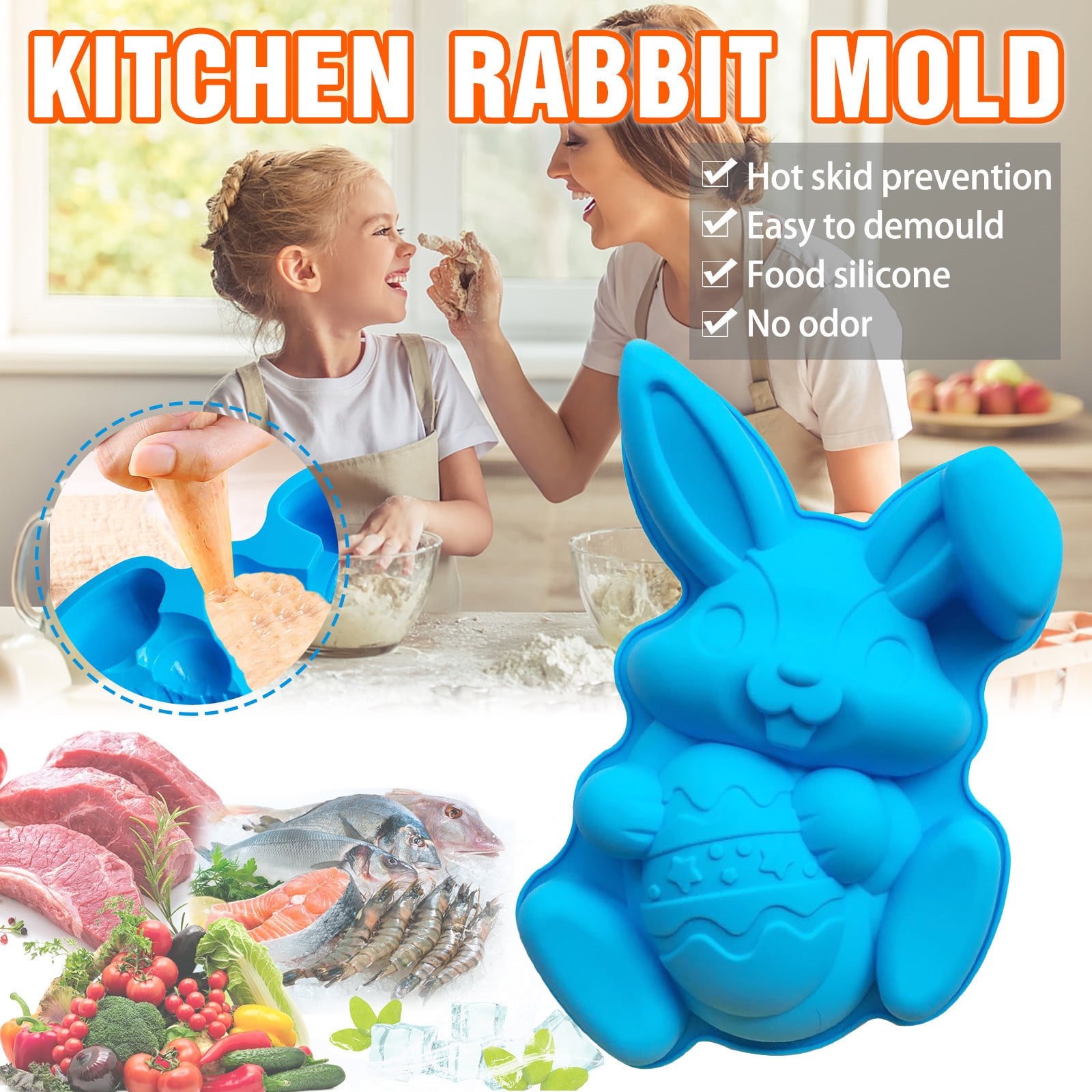 hengsof 3pc Easter Bunny Rabbit Hold a Egg Silicone Cake Pan Mold ...