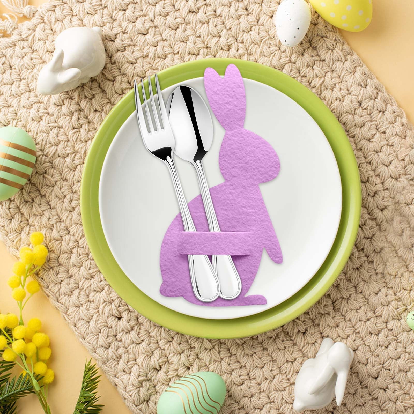 hengsof 4pcs Easter Cutlery Bag Flatware Dinnerware Easter Table ...