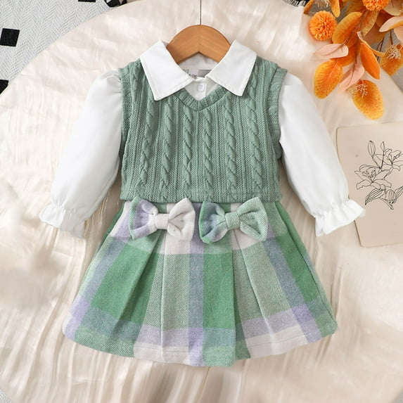 hengsof Baby Girl Clothes Spring Outfits Puff Sleeve Shirt Tartan ...