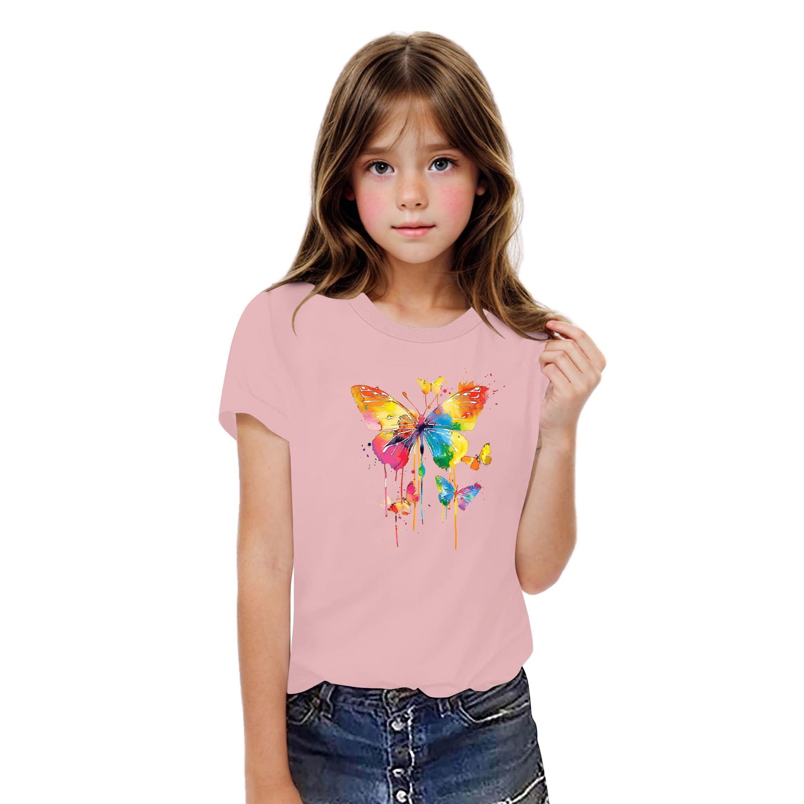 hengsof Basic Short Sleeve T-Shirt for Children Printed Round Neck T ...