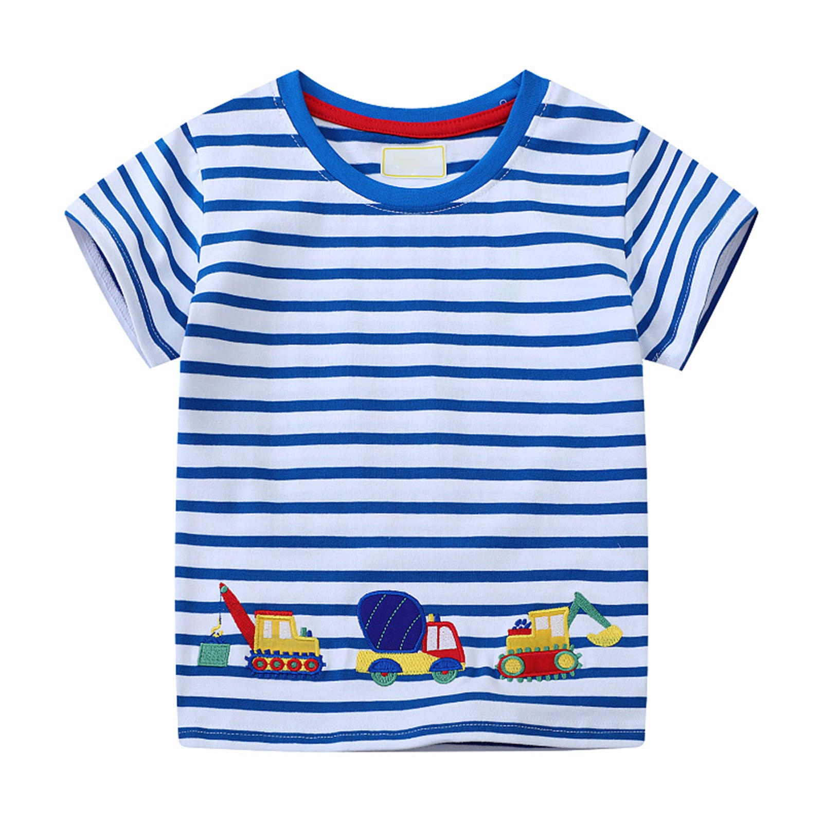 hengsof Boys Striped Cartoon Print T-Shirt Fashionable Short Sleeve ...