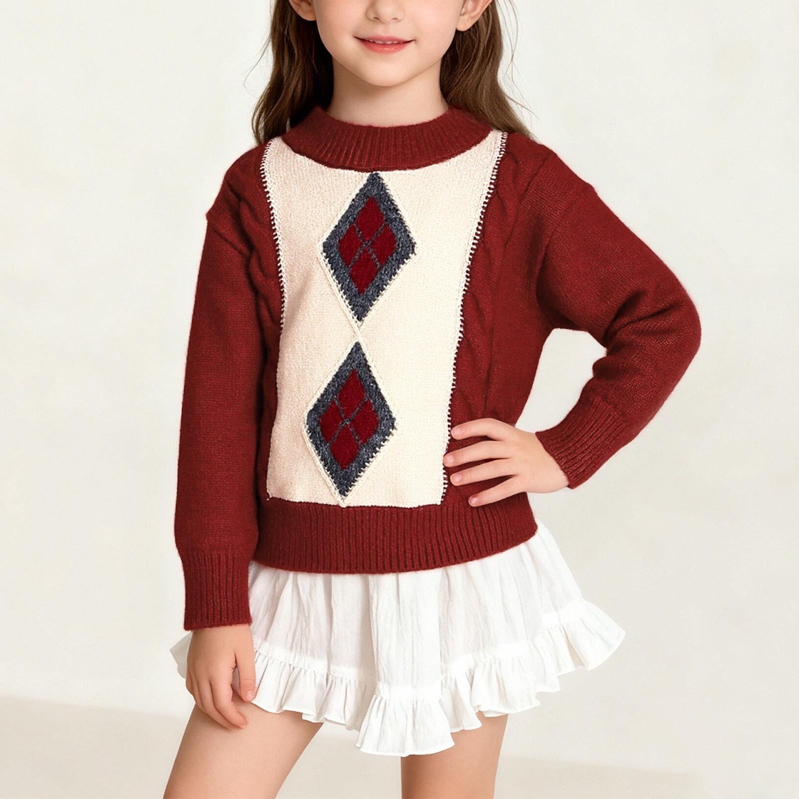 hengsof Children'S Diamond Pattern Preppy Sweater, Knitted Pullover ...