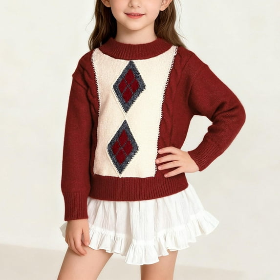 hengsof Children'S Diamond Pattern Preppy Sweater, Knitted Pullover ...