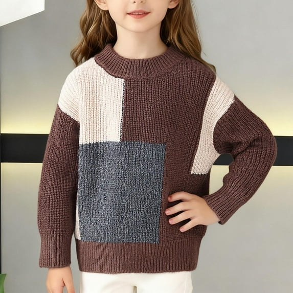 hengsof Children'S Winter Round Neck Long-Sleeved Pullover, Color Block ...
