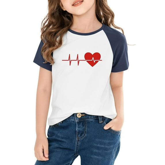 hengsof Children and Girls Clothing Love Printed Short Sleeve Round ...