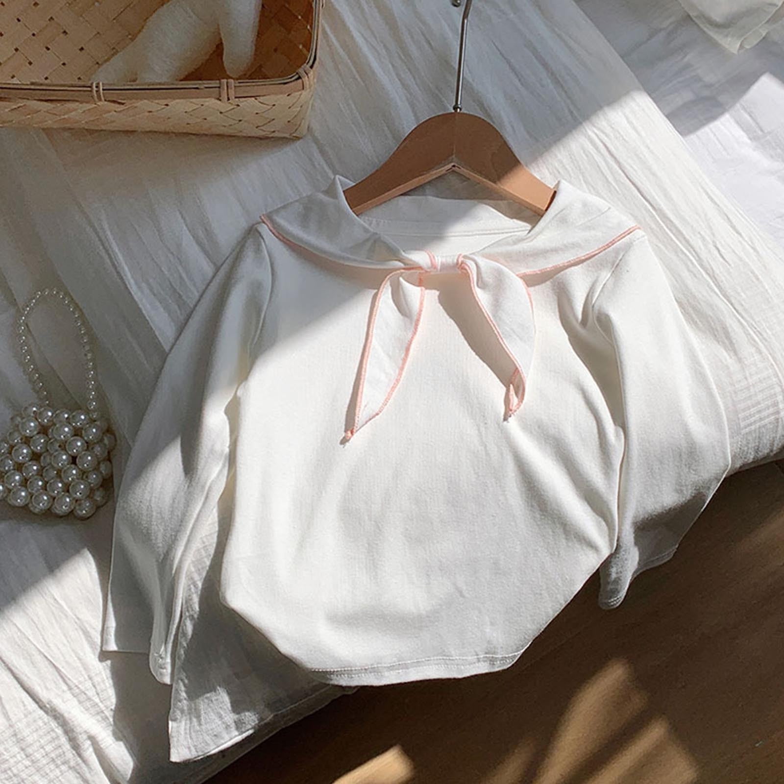 hengsof Children's Cotton Top Cute Solid Color Long Sleeve Loose Casual ...