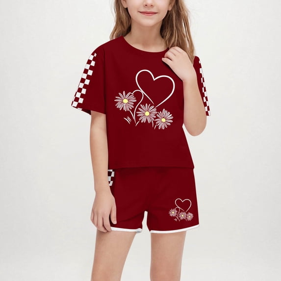 hengsof Children's Cute Shorts Set Summer Two Piece Short Sleeve ...