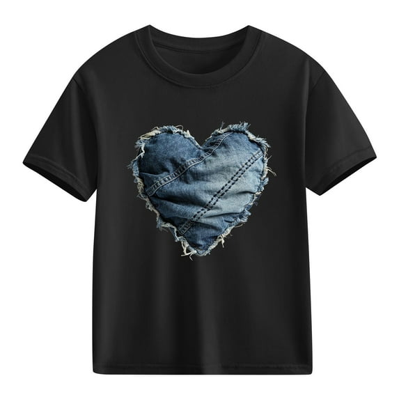 hengsof Children's Love Printed Summer T-Shirt Short Sleeve Round Neck ...