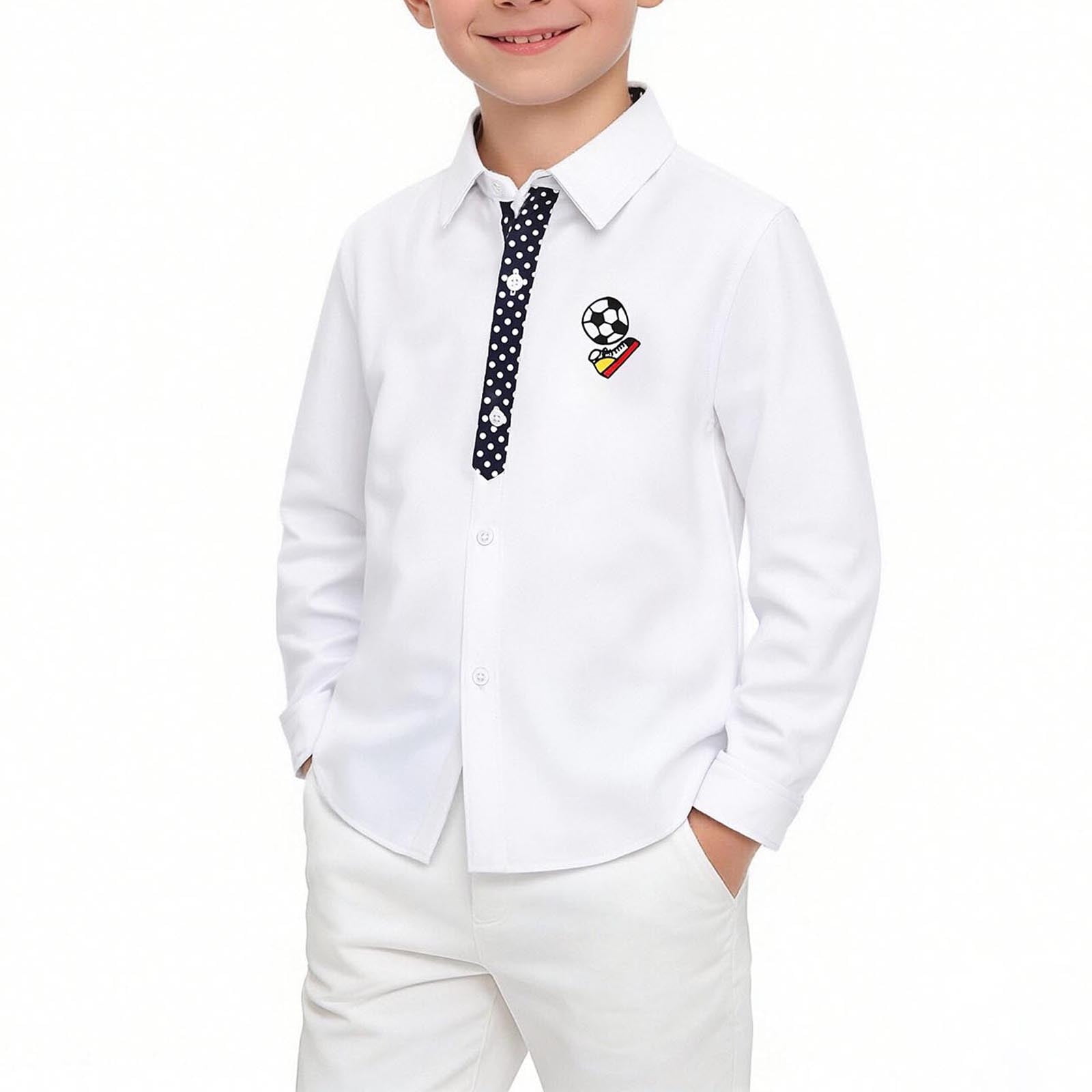 hengsof Childrens Collared Shirt Polka Dot Soccer Ball Print Button ...