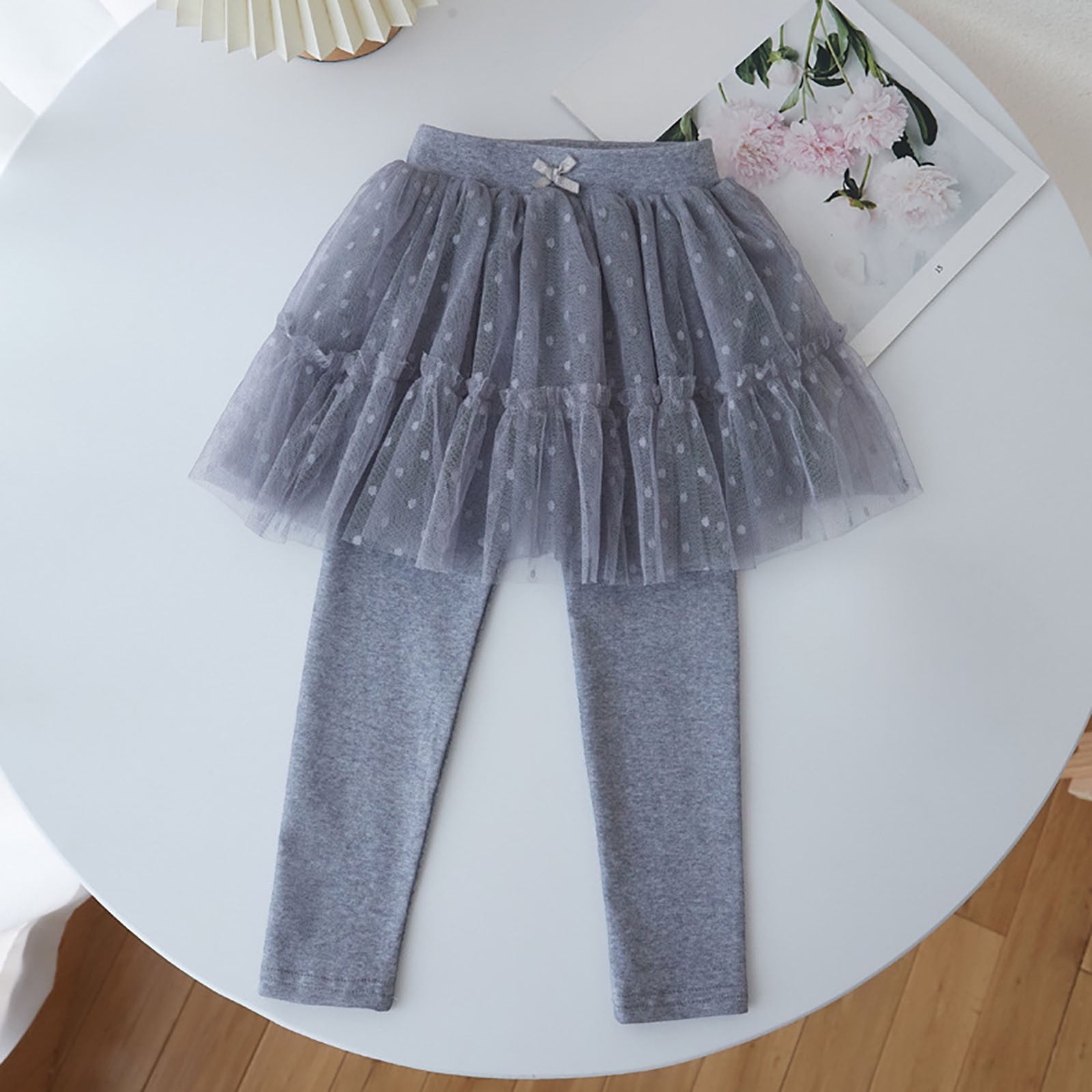 hengsof Childrens Polka Dot Leggings with Mesh Skirt, Elastic Waist ...