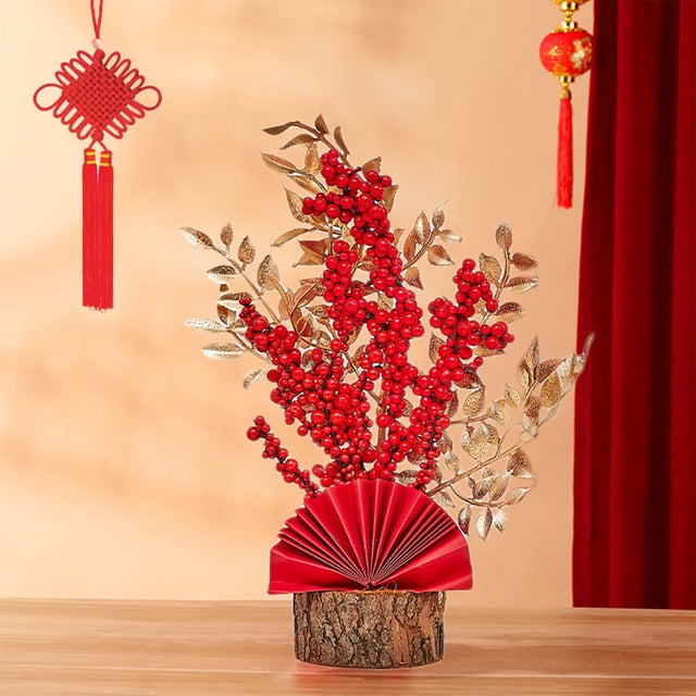 hengsof Chinese New Year Bonsai Tree Red Berry Potted Tree Chinese New ...