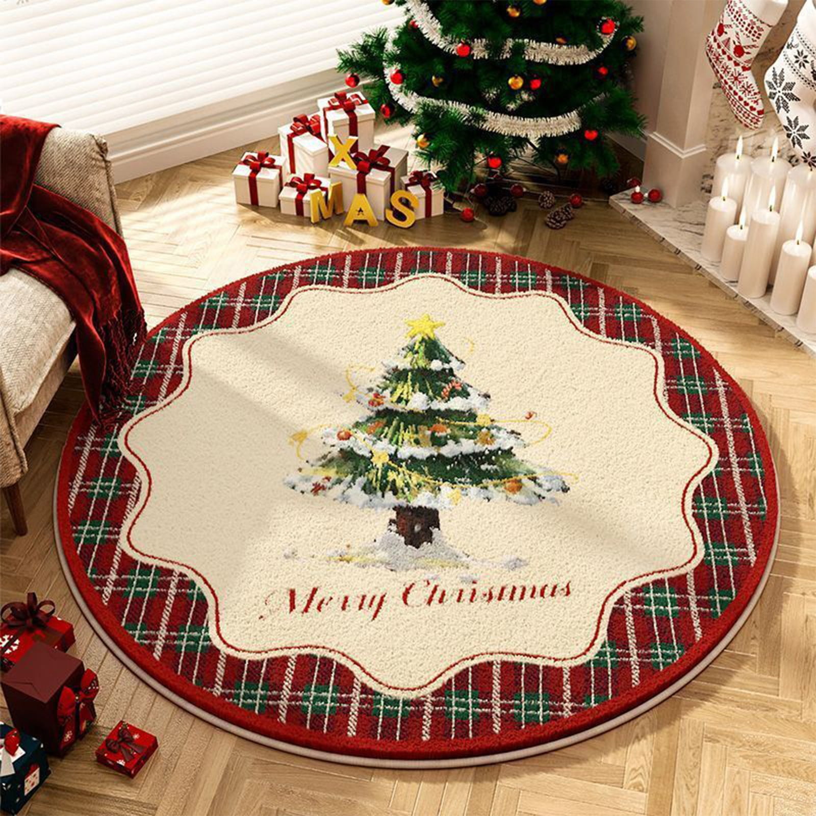 hengsof Christmas Area Rugs Small Round Rug, Washable Rug Living Room ...