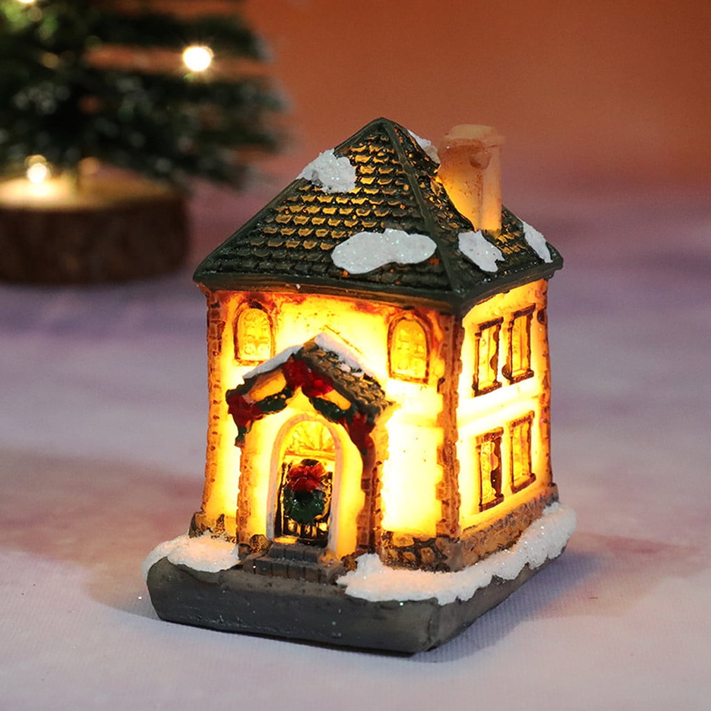 hengsof Christmas Village Houses Sets LED Lighted Resin House Miniature ...