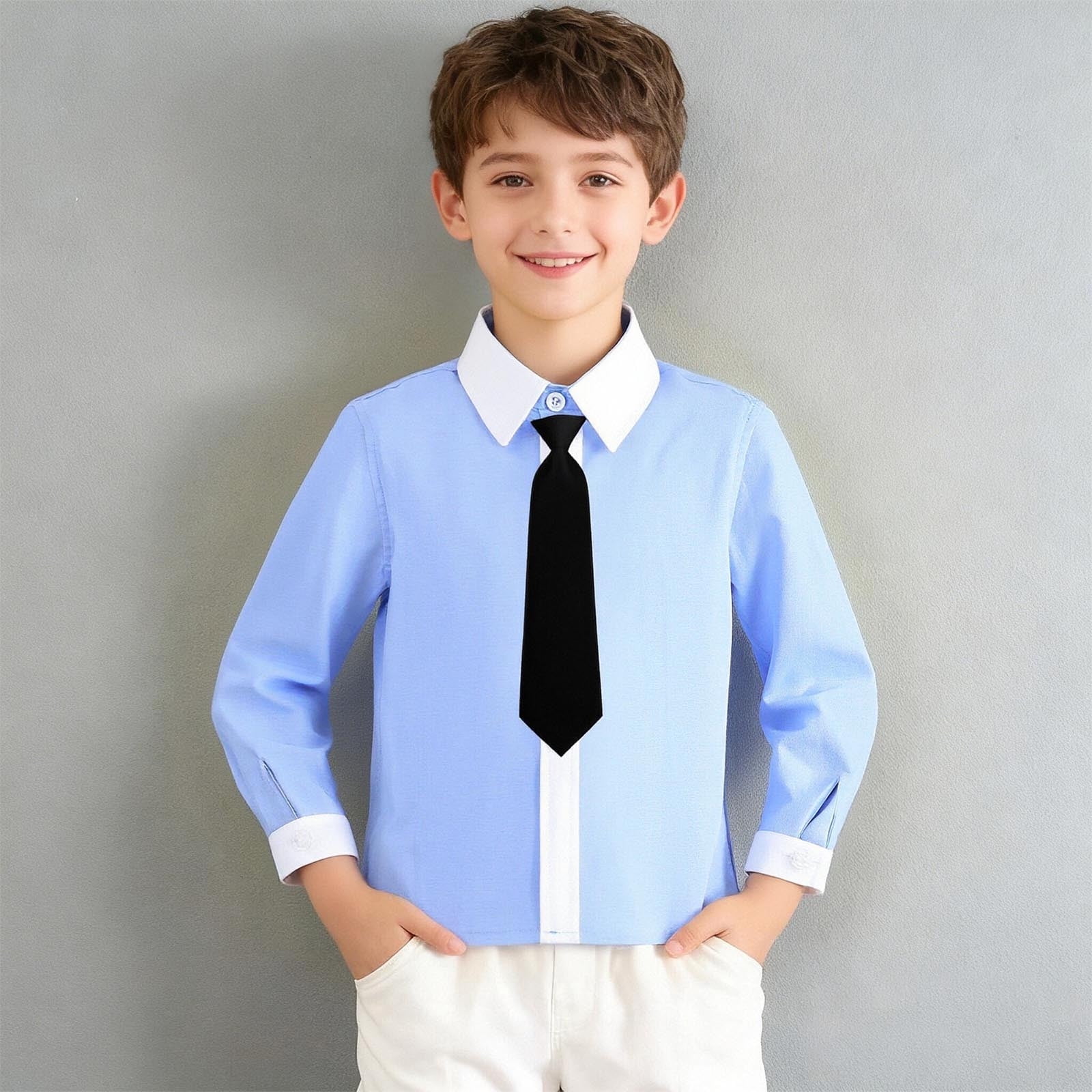 hengsof Cute Long Sleeve Formal Shirt for Little Boys Turn Down Collar ...