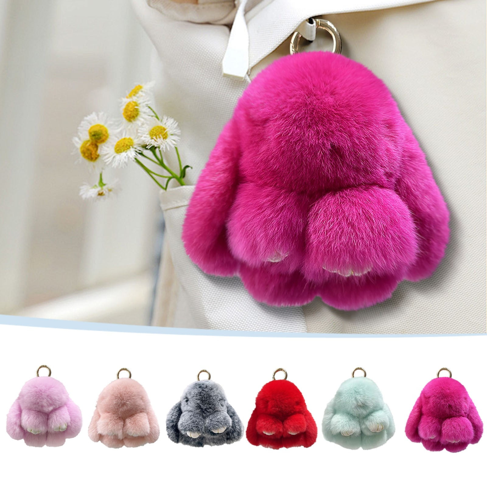 hengsof Cute Plush Bunny Keychain For Women, Kawaii Stuffed Animal ...