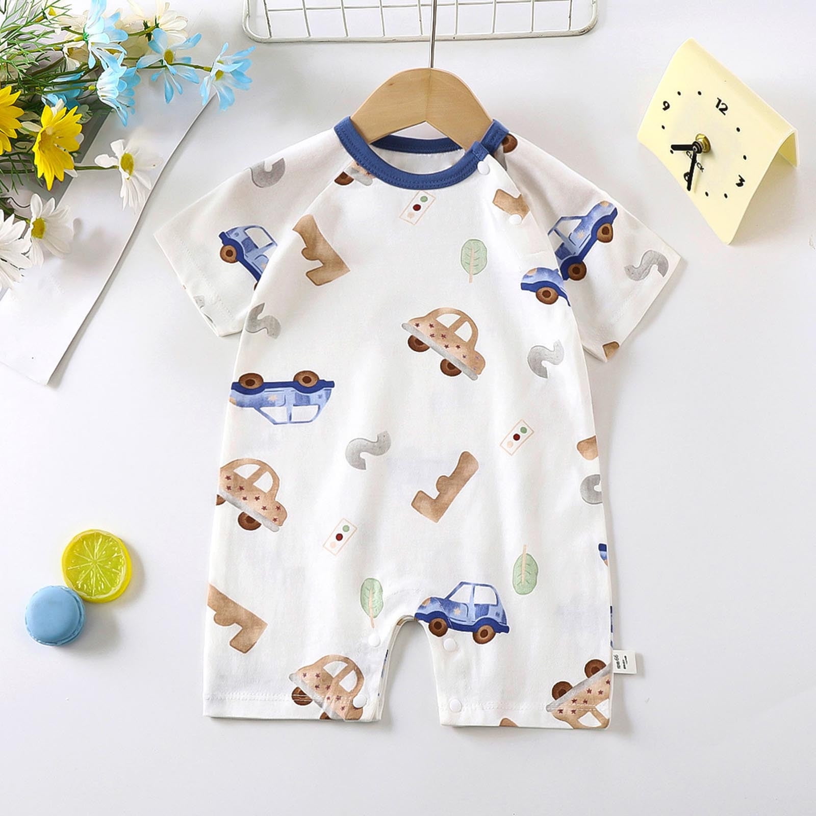 hengsof Cute Printed Short Sleeve Baby Clothes White Jumpsuit For Baby ...