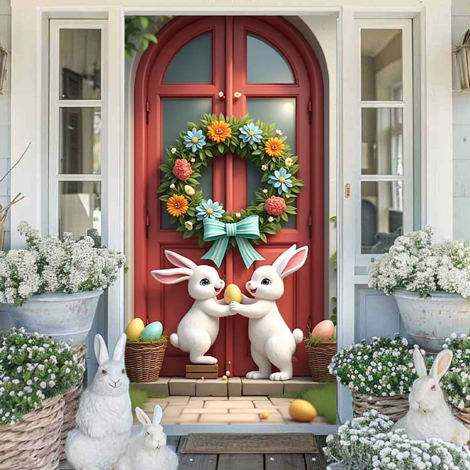 hengsof Easter Bunny Window Cover Banner Easter Window Decoration Bunny ...