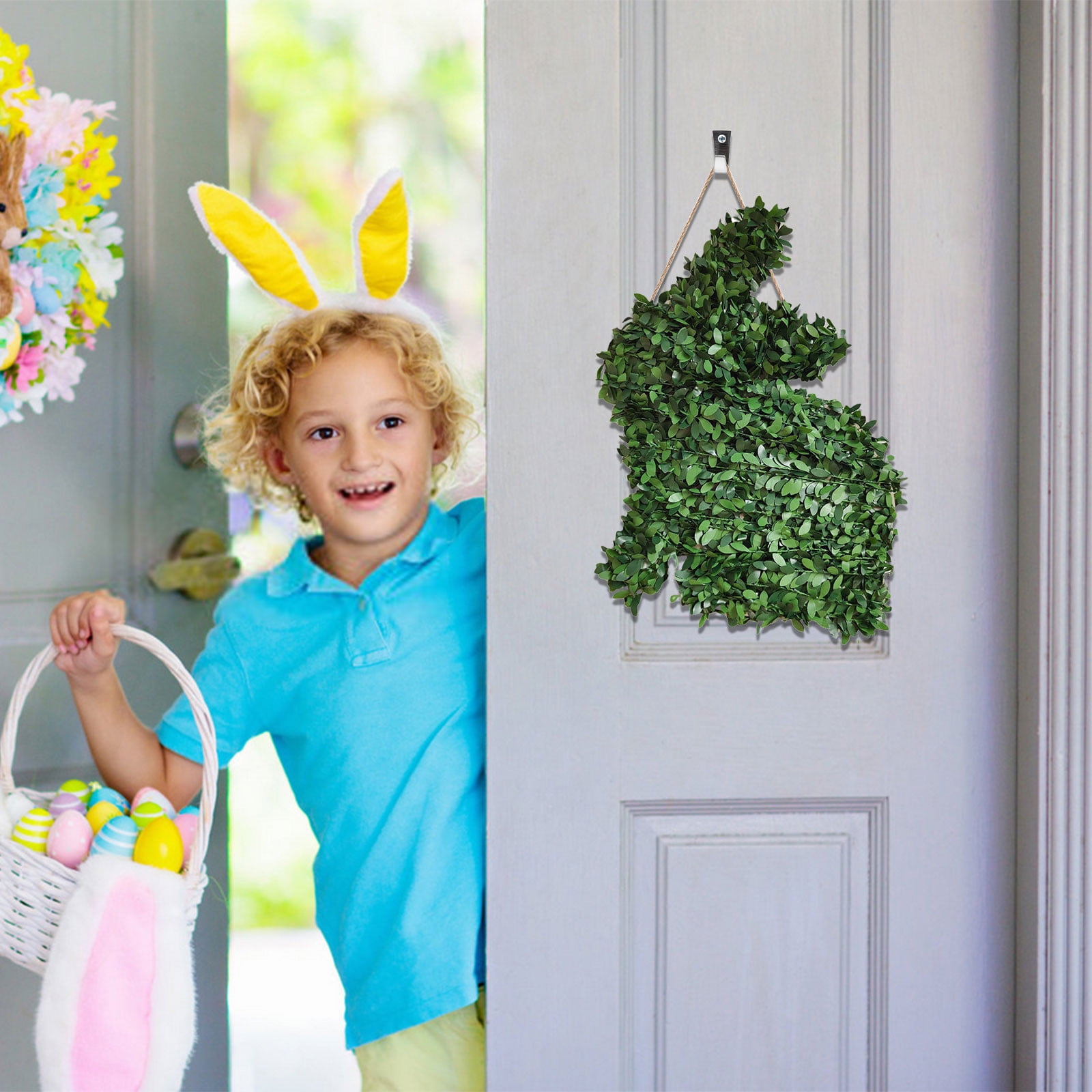 hengsof Easter Decorations Door Hanger: Rustic Green Leaf Bunny Easter ...