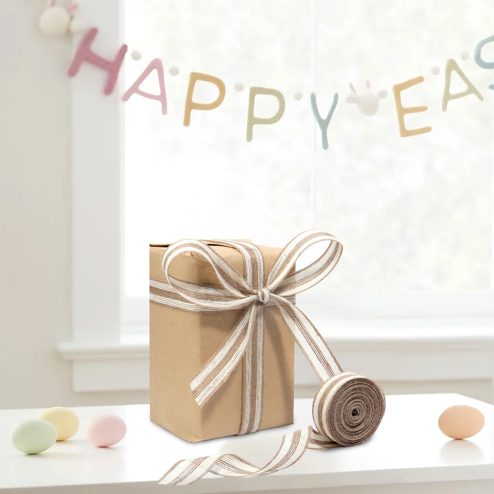 hengsof Easter Wired Edge Ribbon Farmhouse Easter Bunny Burlap Ribbons ...