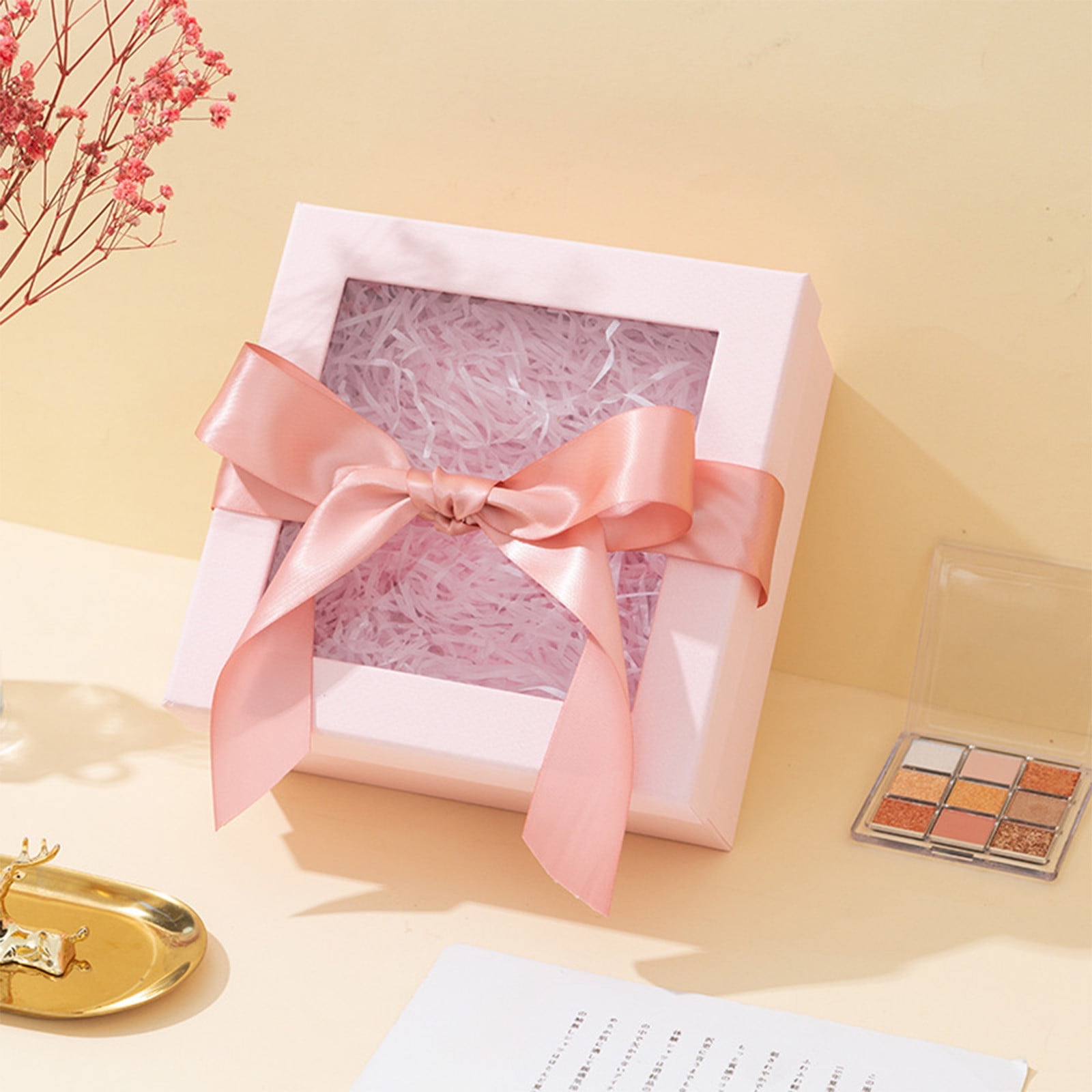 hengsof Elegant Pink Bowknot Gift Box with Transparent Window, Small ...
