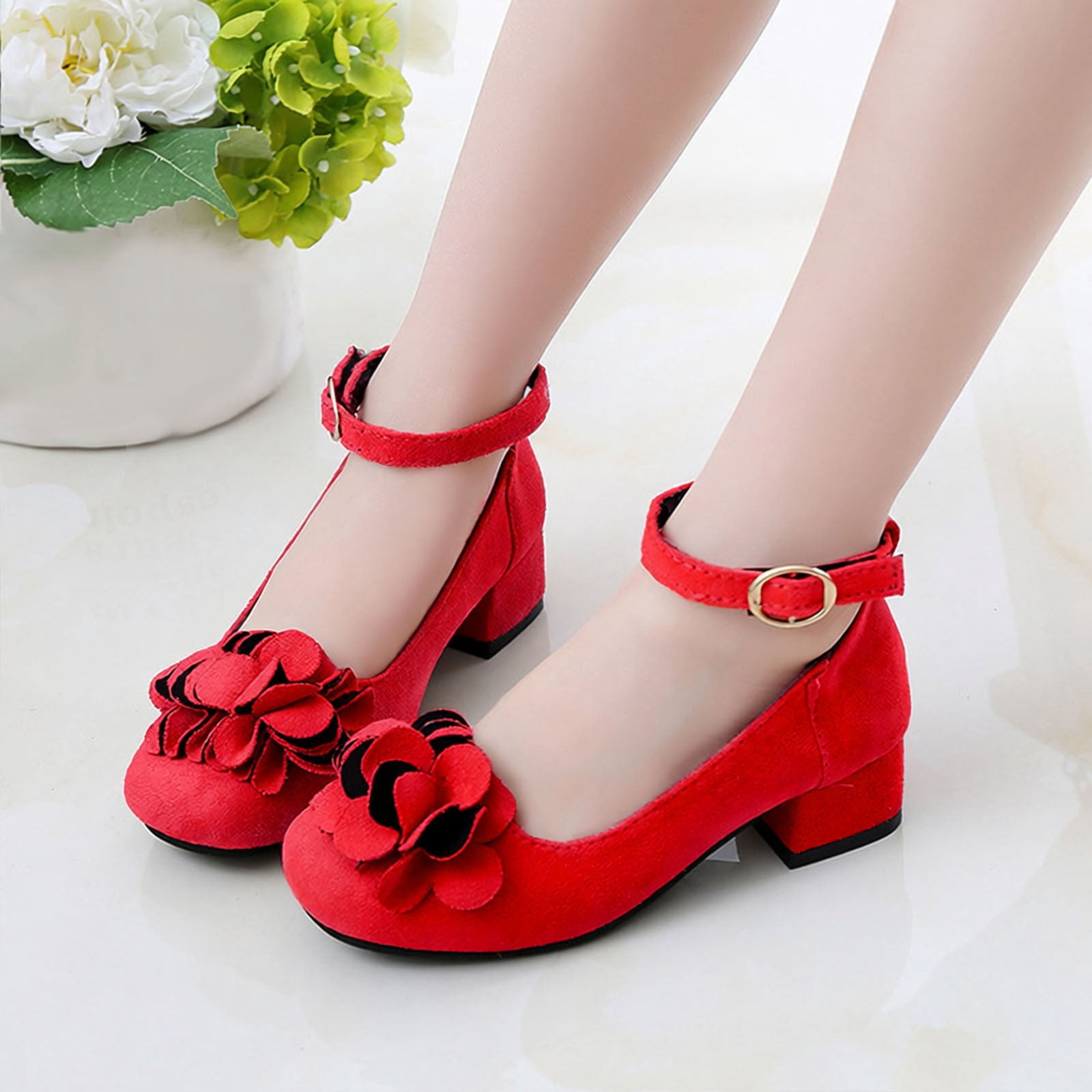 hengsof Floral Accent Fashion Shoes for Girls, Adjustable Strap Dress ...
