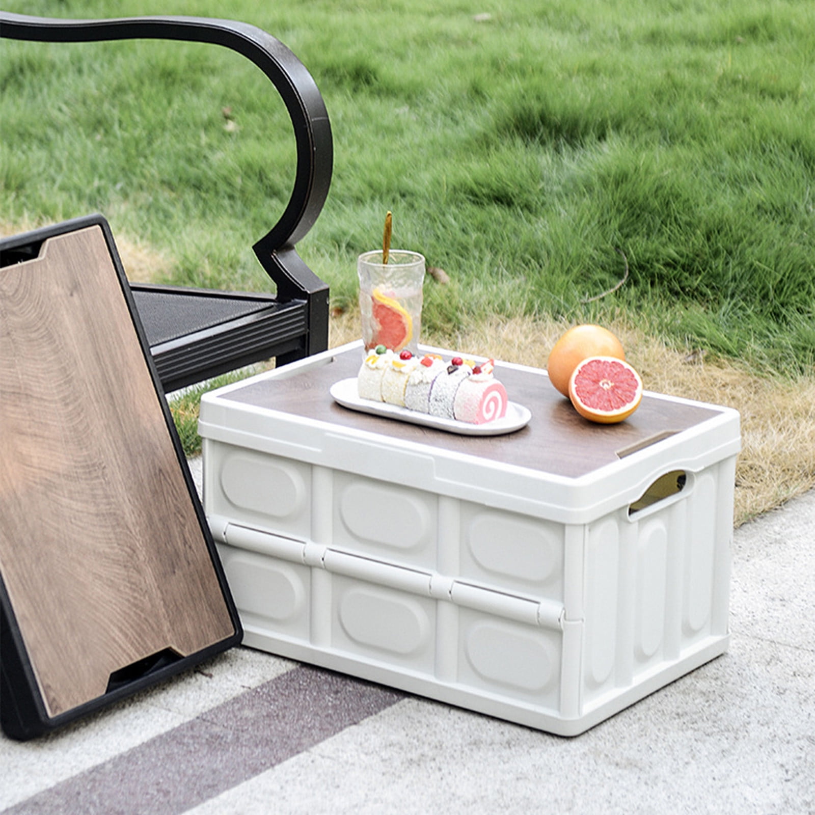 hengsof Folding Storage Box with Wooden Cover,Outdoor Storage Box ...