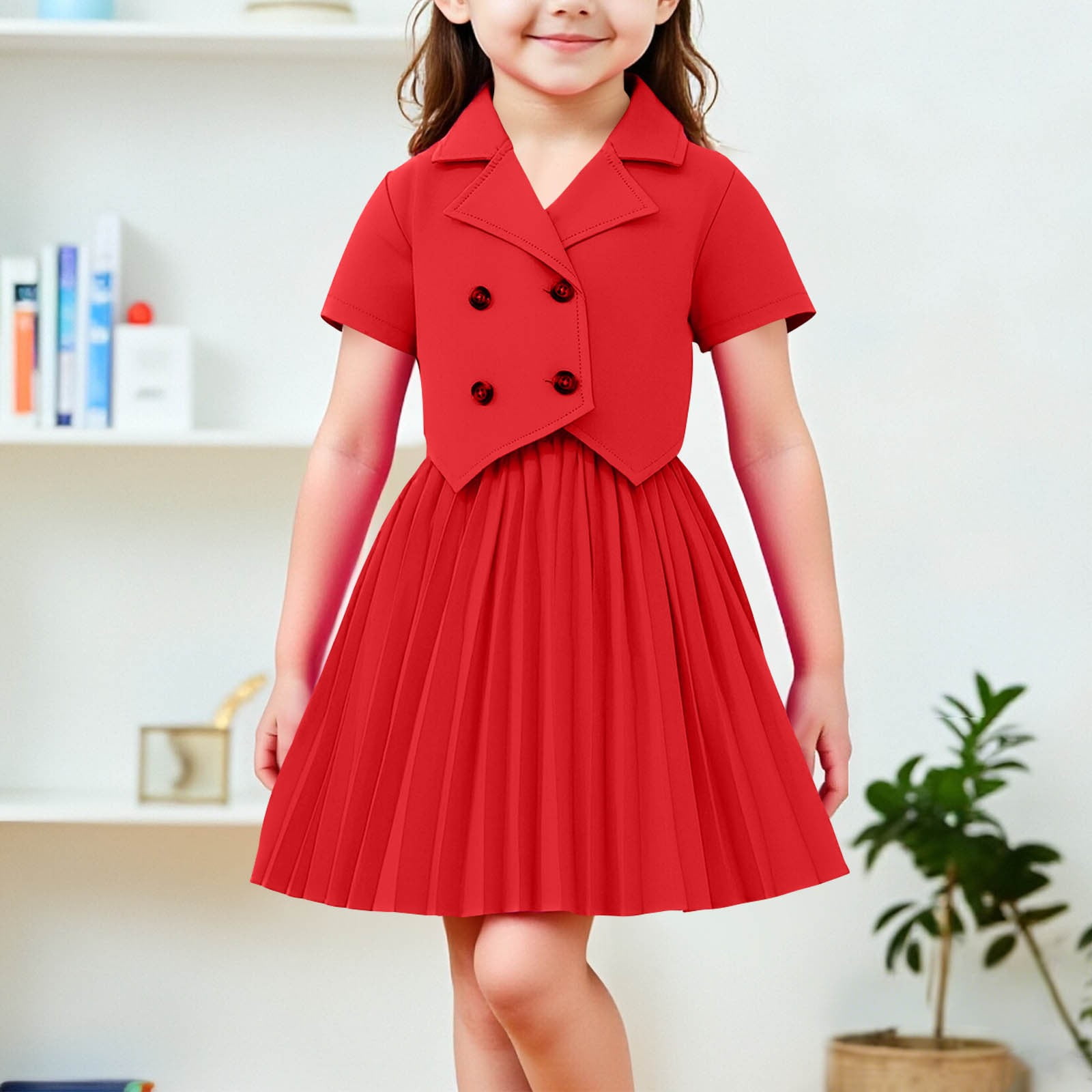 hengsof Girl's Clothing Set 2 Piece Outfits Button Down Collared Tops ...