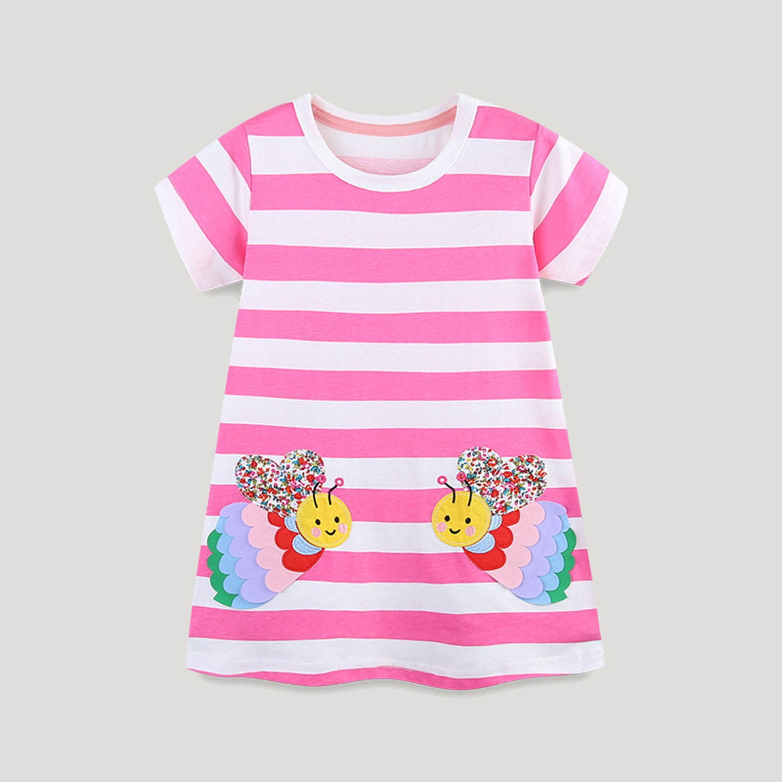 hengsof Girls' Cartoon Appliqué Dress, Cotton Summer Short Sleeve Dress ...