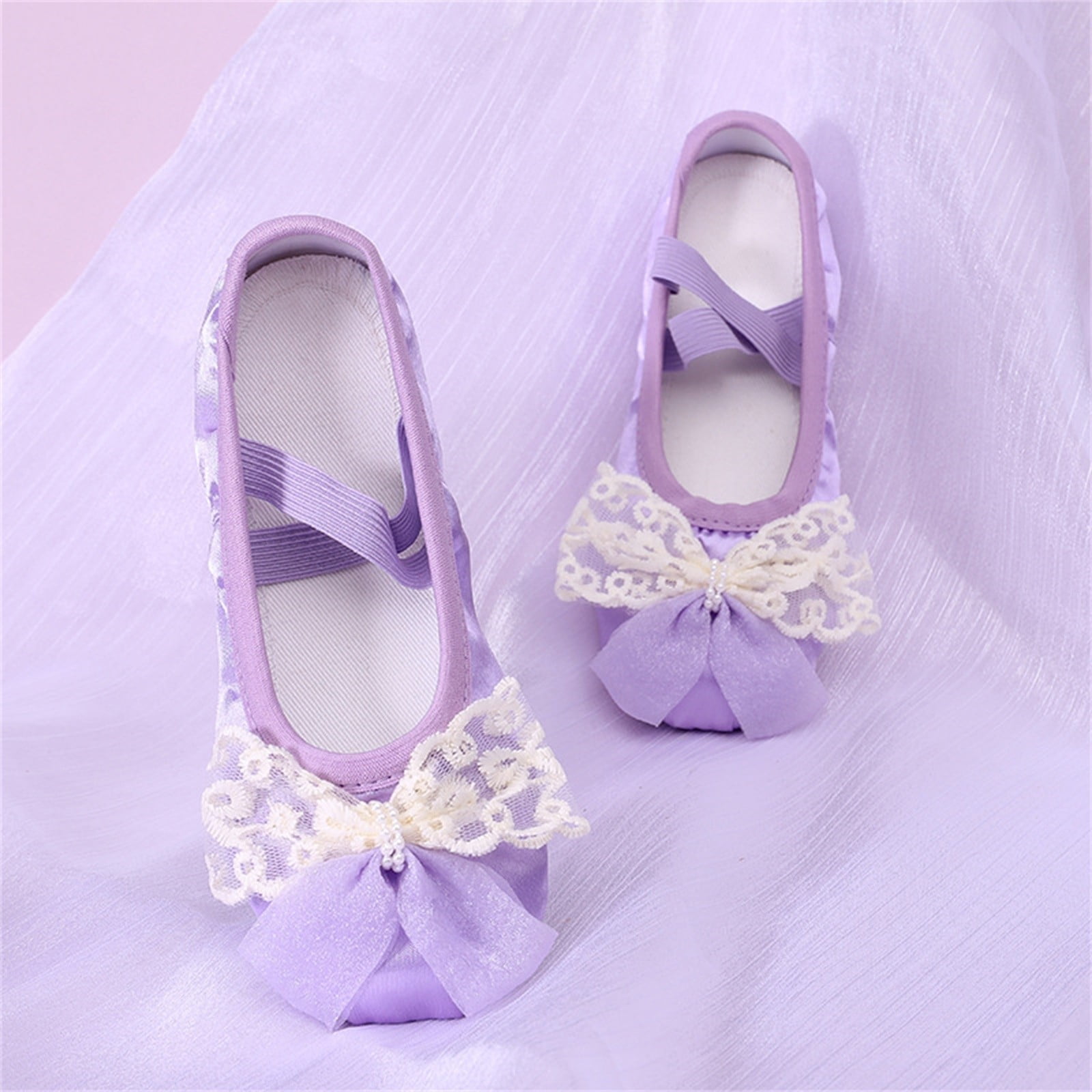 hengsof Girls Delicate Bow Ballet Shoes, Soft Sole Slip On Dance ...