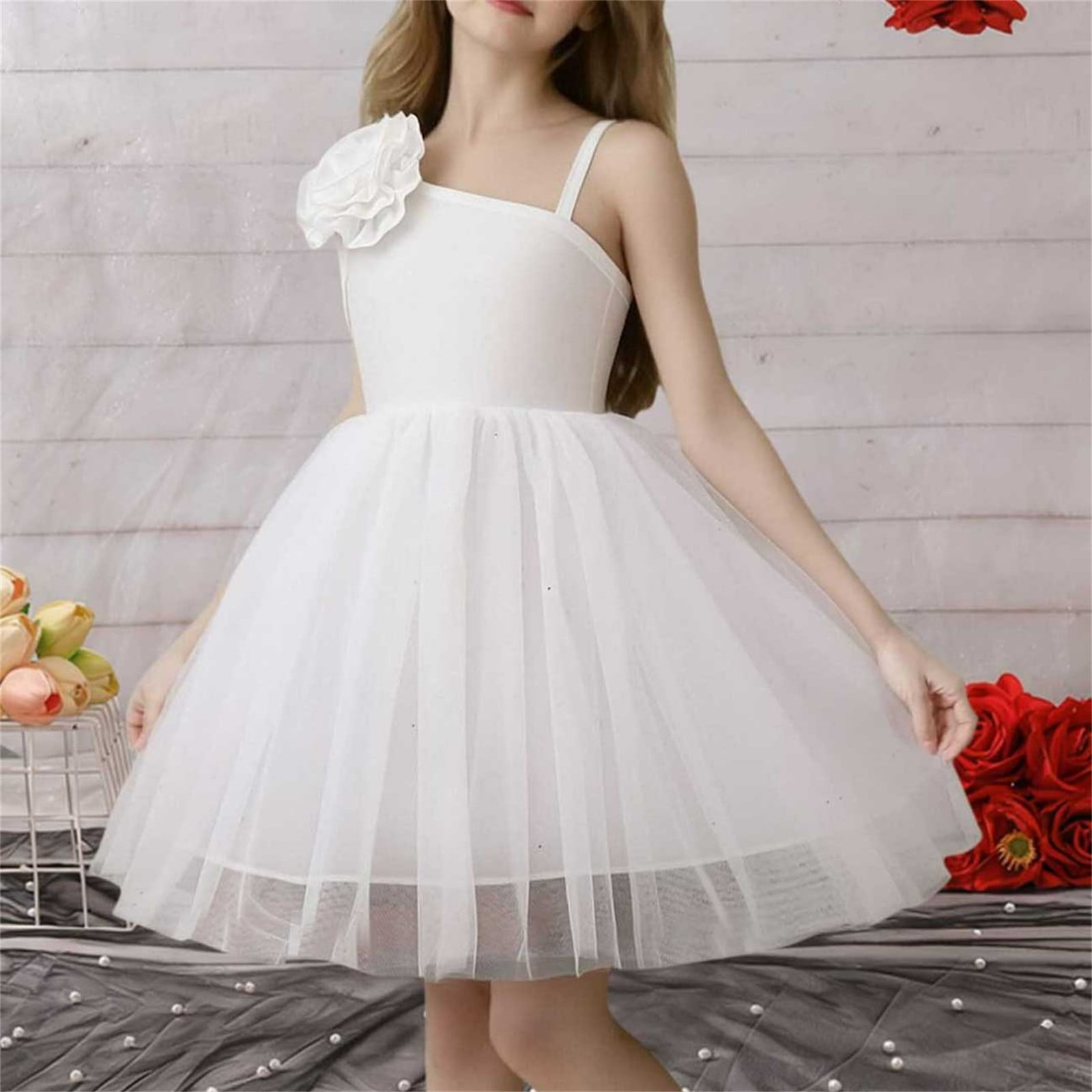 hengsof Girls' Dress Sleeveless Suspender Tulle Princess Dress Three ...