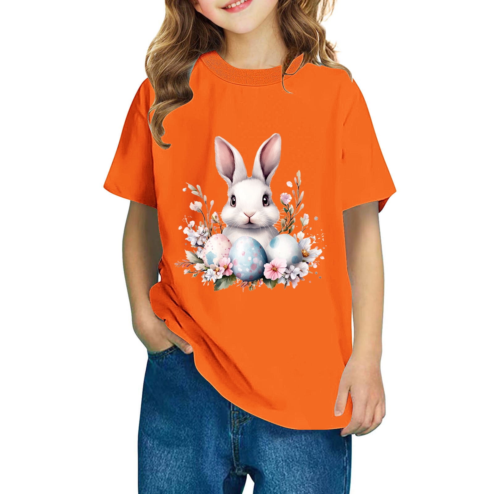 hengsof Girls Easter Celebration Cotton T-Shirt, Children Summer Short ...