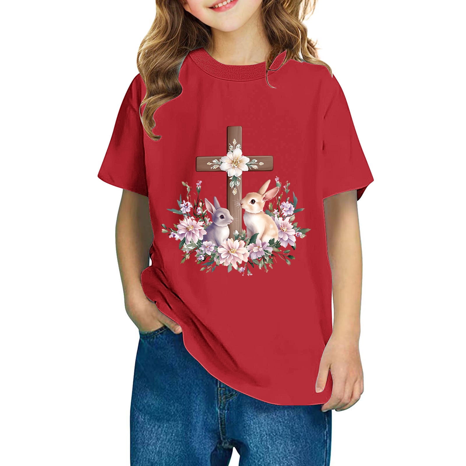 hengsof Girls Easter Celebration Cotton T-Shirt, Summer Children Short ...
